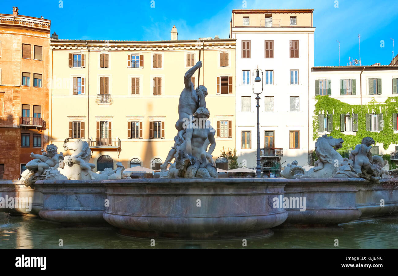 Marble fountain at piazza Navona, Rome, capital of italy, typical ...