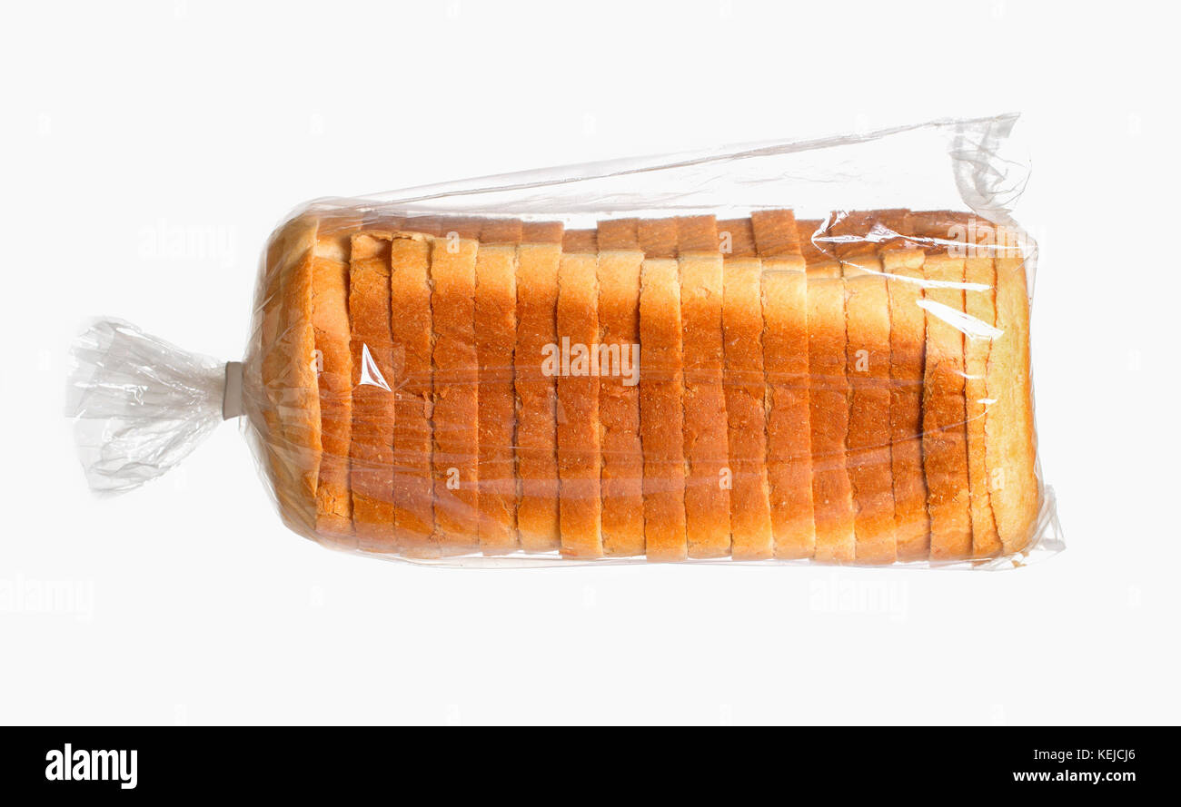 Sliced bread in a plastic bag on white surface Stock Photo - Alamy