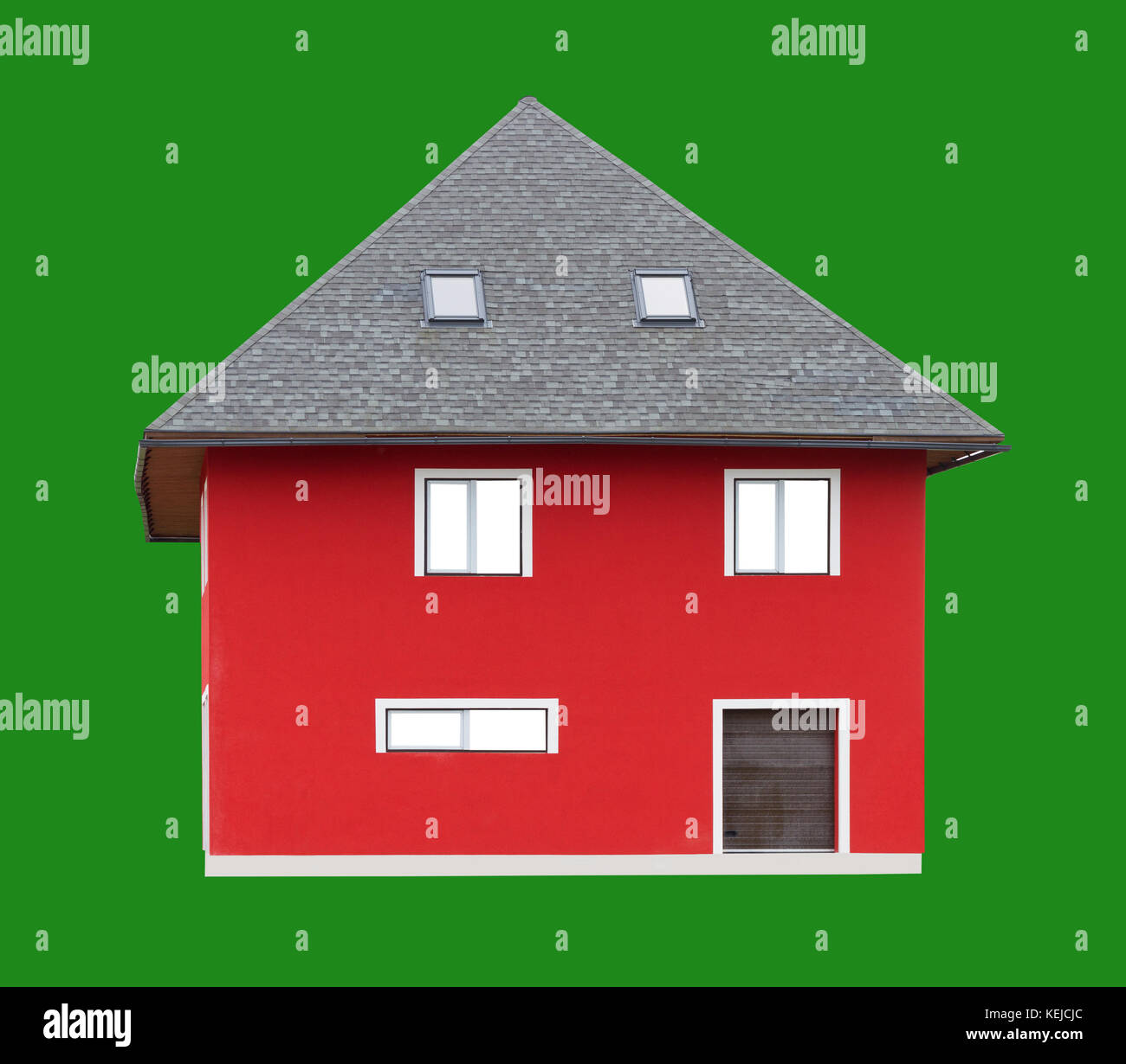 Natural red house isolated on green surface Stock Photo - Alamy