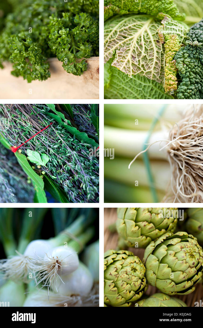 Green vegetable and vegetarian food on a collage Stock Photo - Alamy
