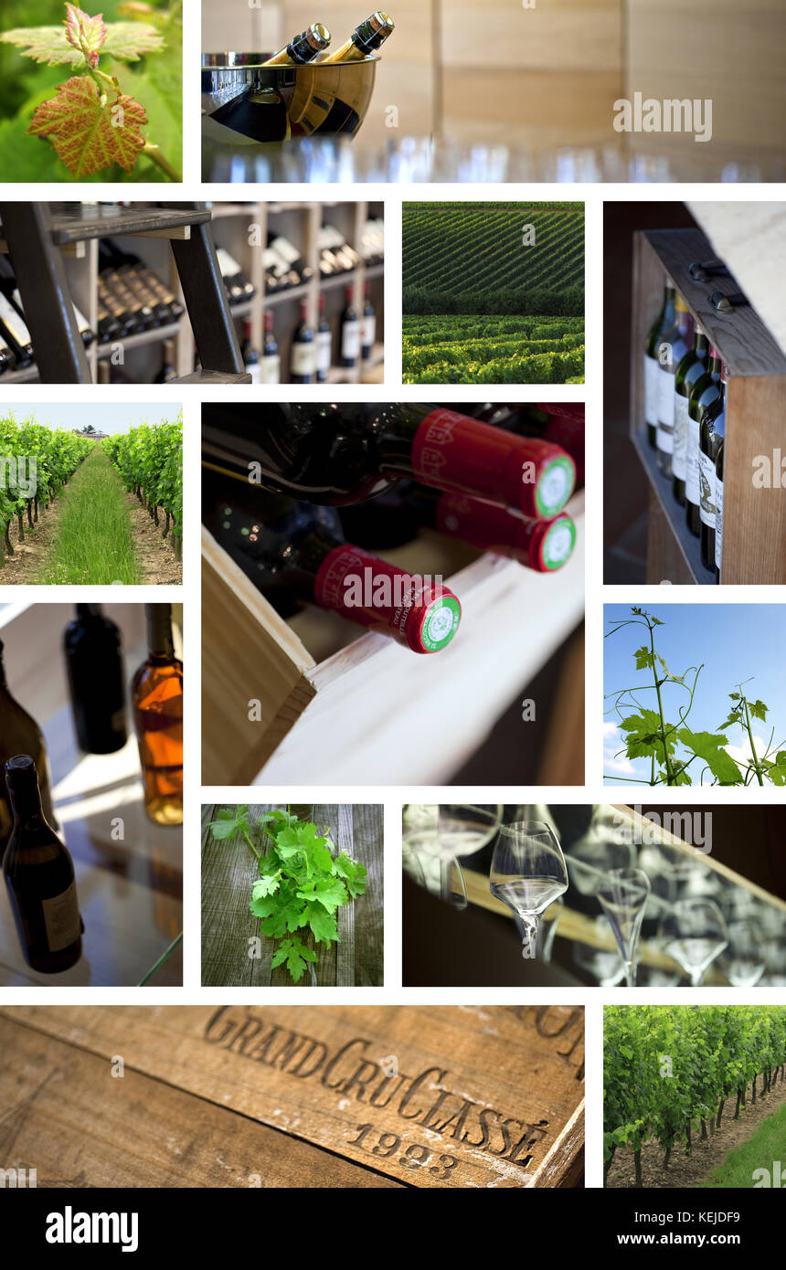 Wine and wineries elements on a collage Stock Photo - Alamy