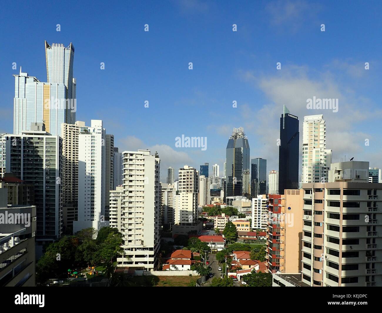 A view of Panama City downtown buildings from a high vantage point in ...