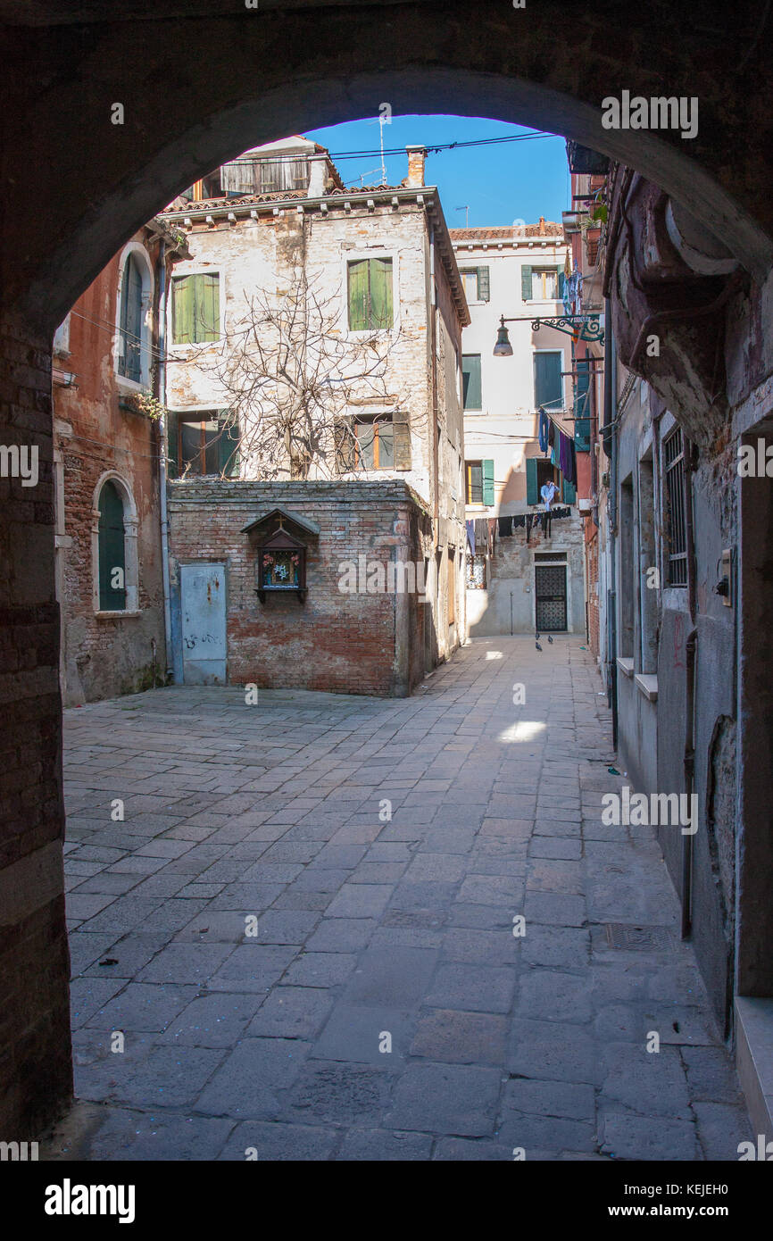 Venice, Italy. Feb 2013: typical venetian houses and flats, with ...