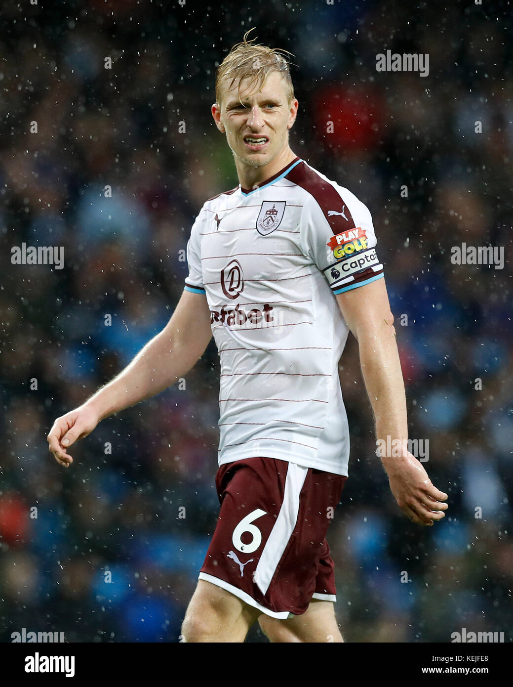 Burnley's Ben Mee during the Premier League match at the Etihad Stadium ...