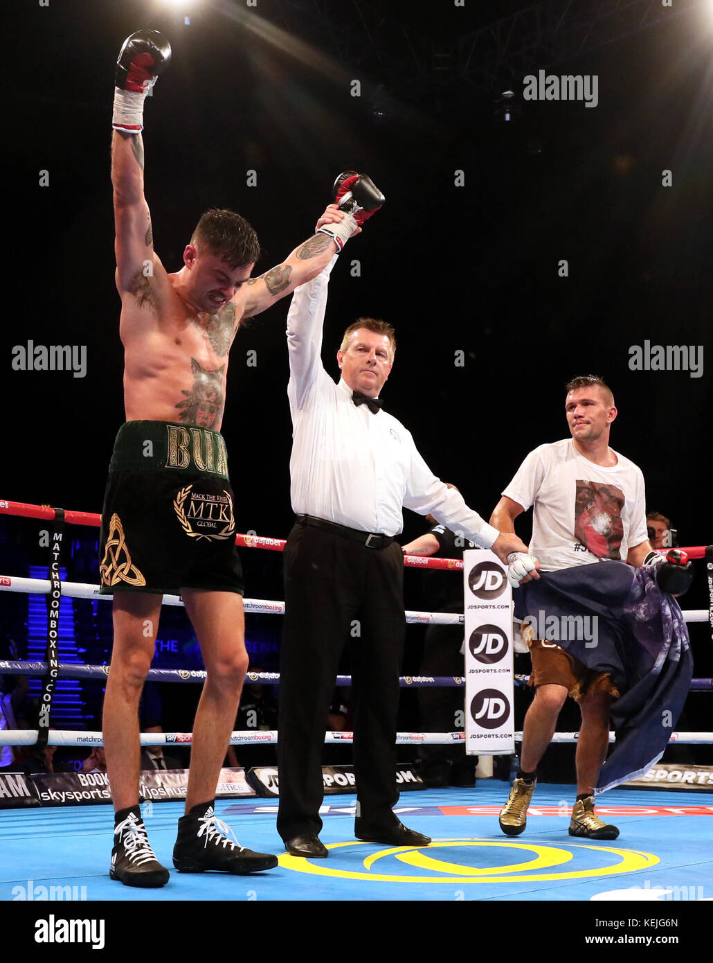 Jack Massey (left) celebrates beating Blaise Mendou during their ...