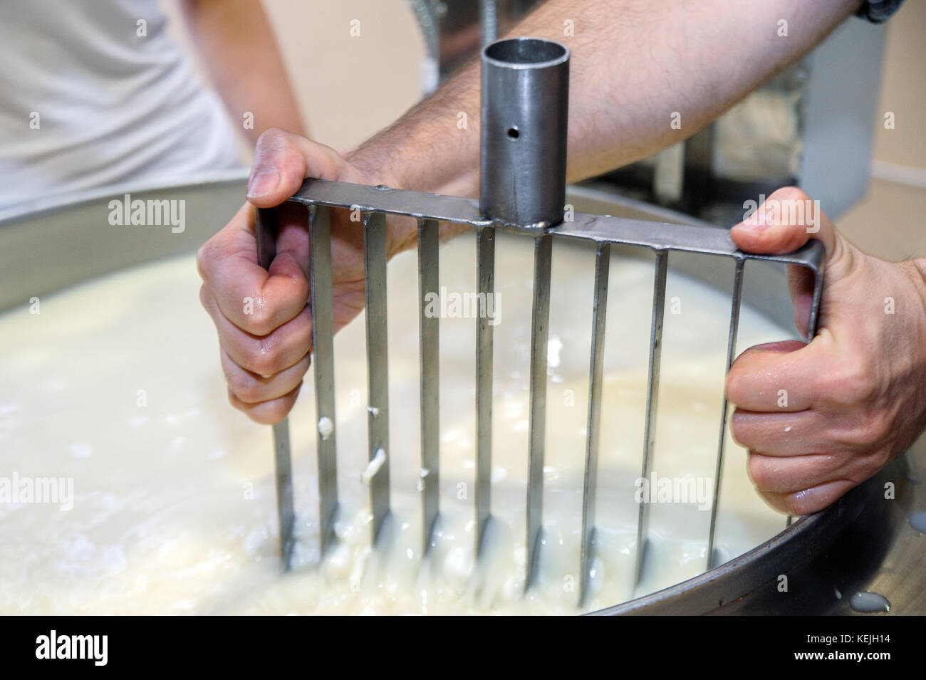 cauldron with the curdled milk brought to high temperature for the ...