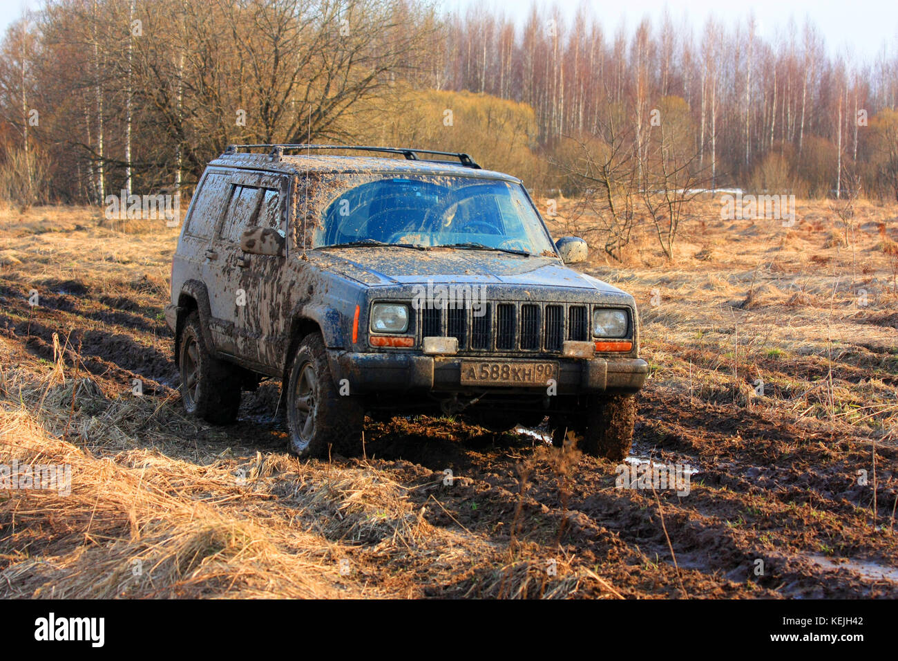Dirty offroad car. A trip to the nature, off-road. Russia, the Ryazan ...