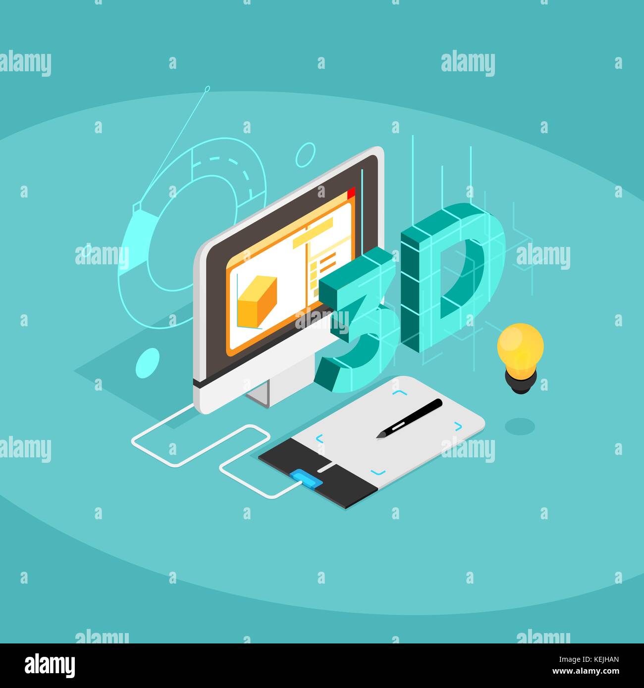 Isometric designer workplace. 3d design workplace. Vector illustration ...