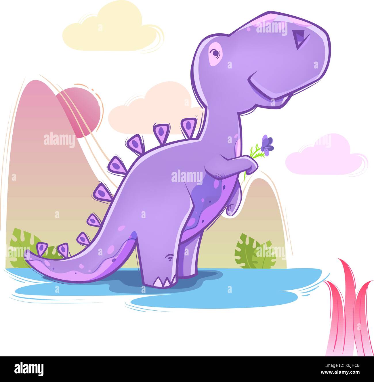 Cartoon cute dinosaur. Happy colorful dinosaur. Vector illustration ...