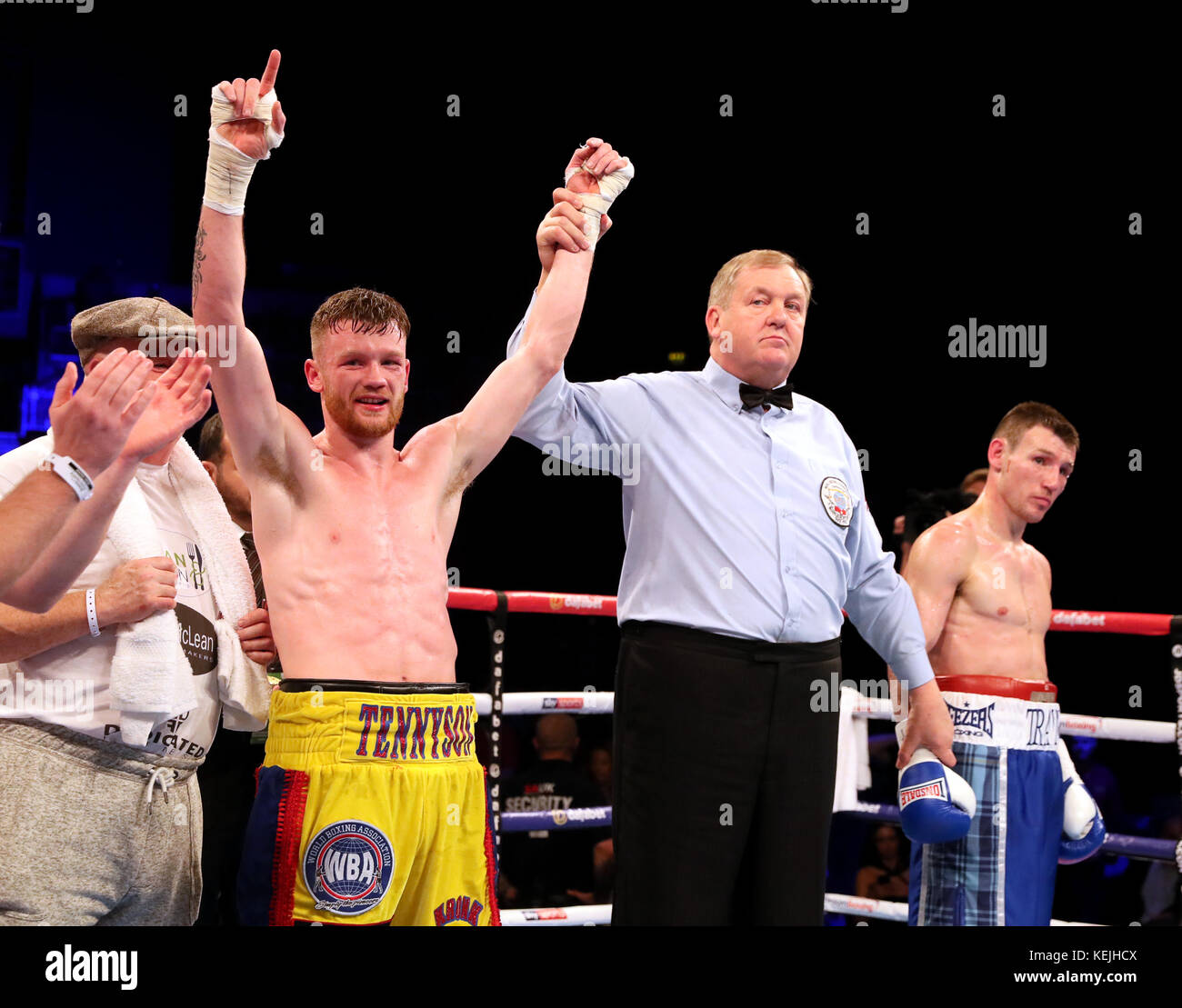 James Tennyson celebrates beating Darren Traynor after their WBA ...
