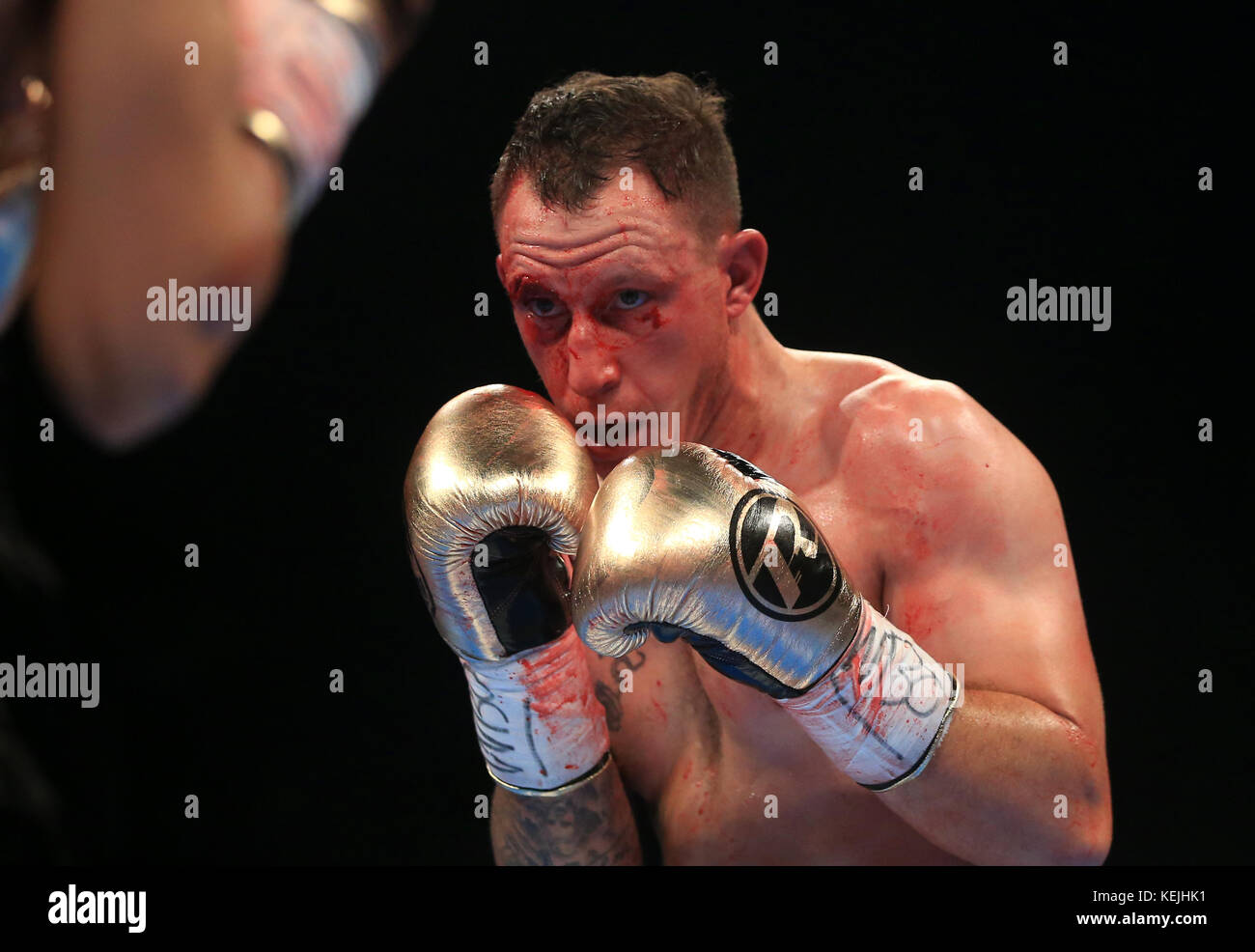 Craig Poxton in action against Leon Woodstock during their WBO European ...