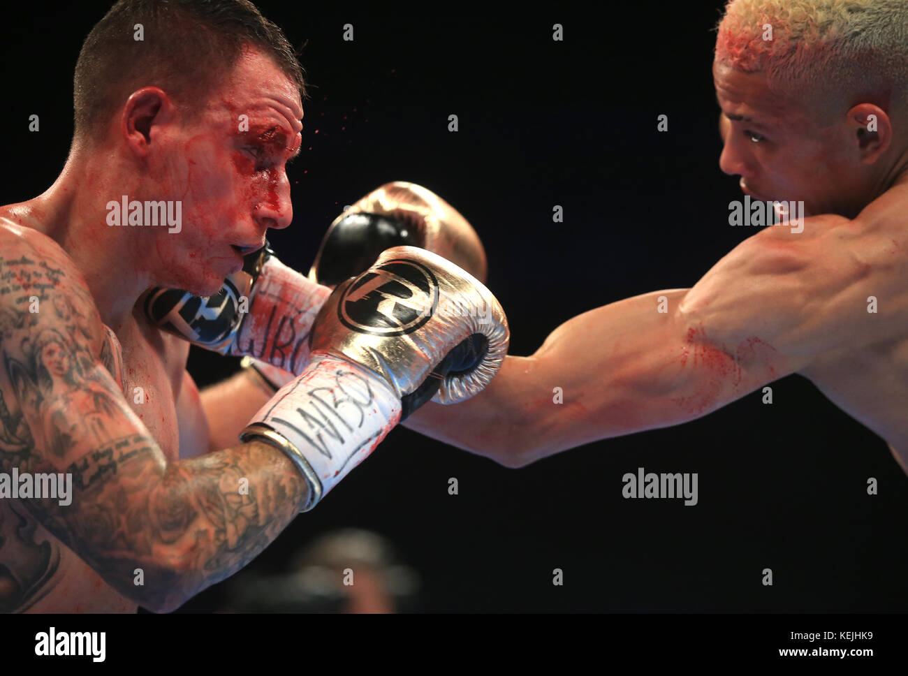 Craig Poxton in action against Leon Woodstock during their WBO European ...