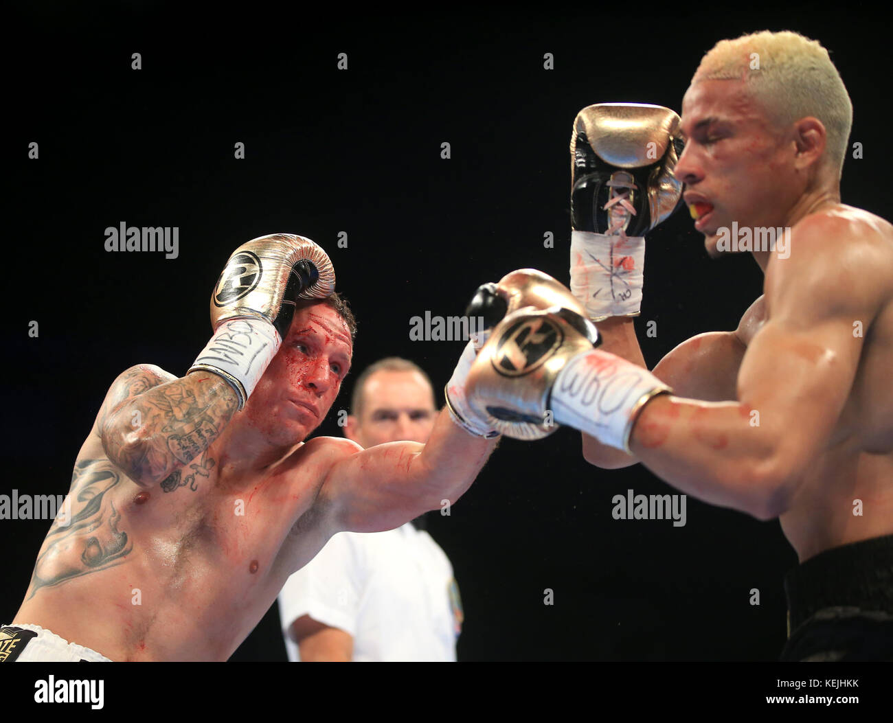 Craig Poxton in action against Leon Woodstock during their WBO European ...