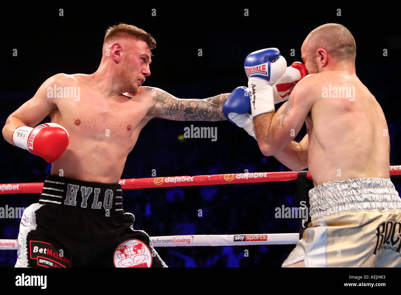 Paul Hyland Jr (left) in action against Stephen Ormond during their IBF East/West Europe ...