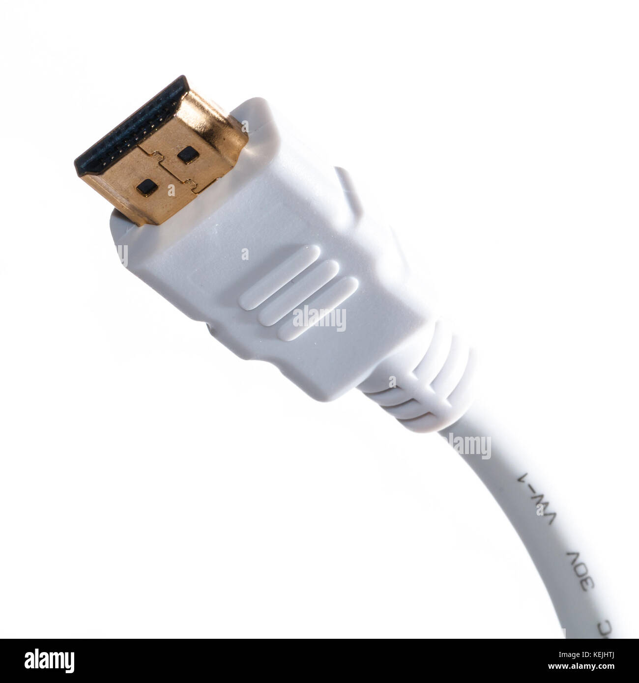 A close-up of a gold HD connector isolated against a white background ...