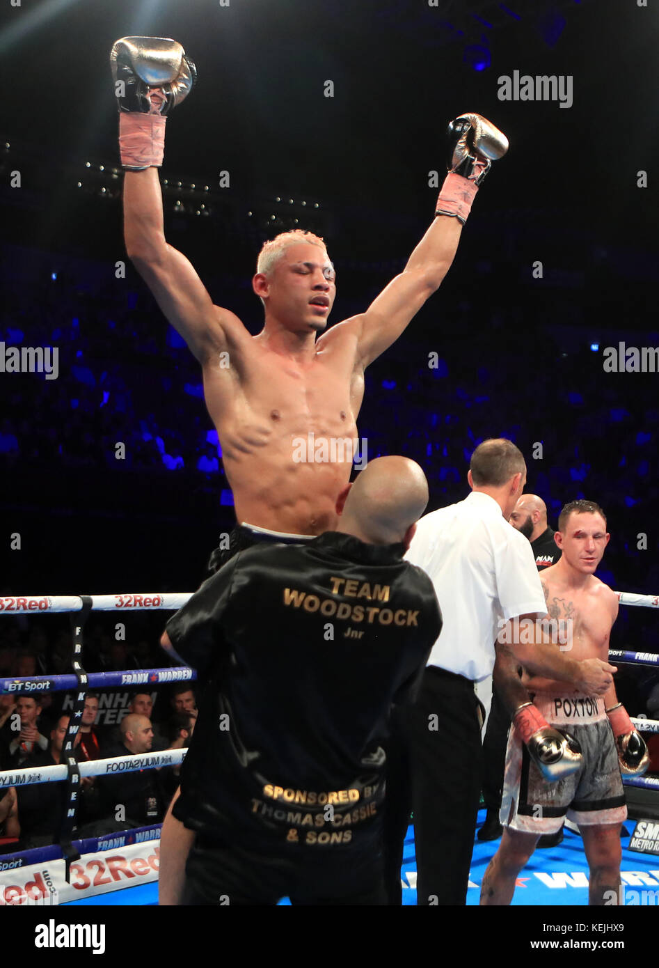 Leon Woodstock celebrates beating Craig Poxton after their WBO European ...