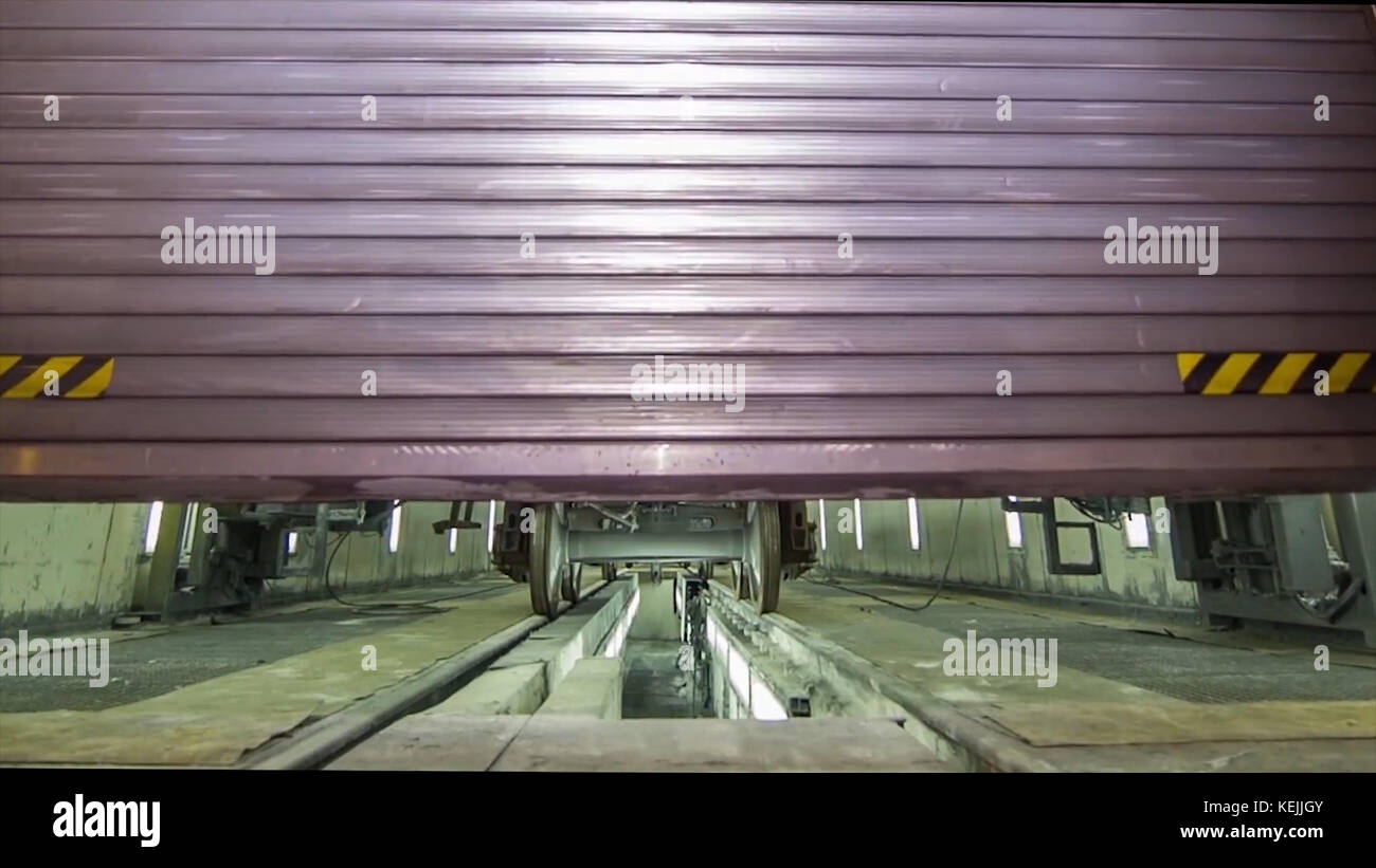 Freight wagon for oil in Hangar. demonstration of a freight wagon ...