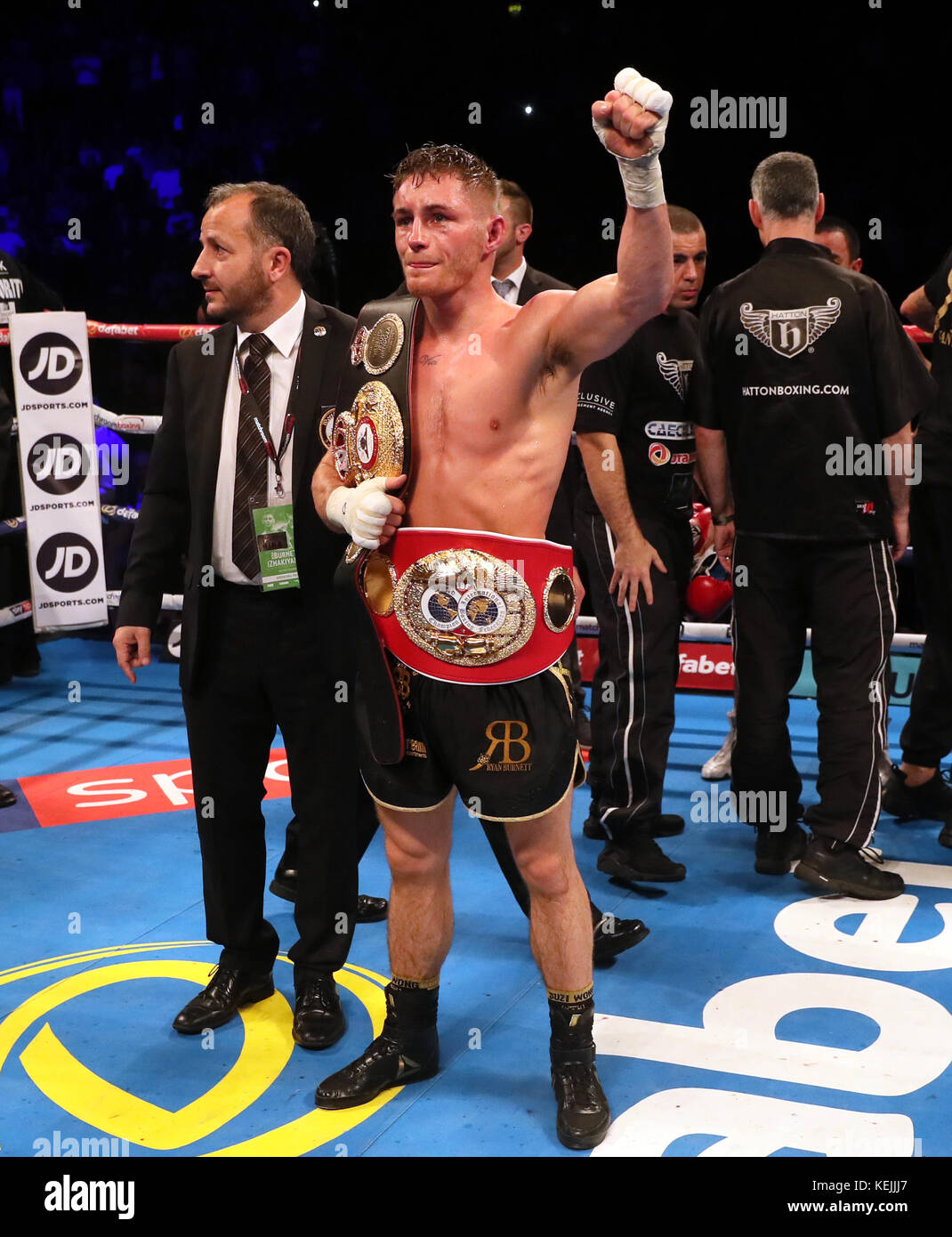 Ryan Burnett celebrates beating Zhanat Zhakiyanov after their IBF and ...