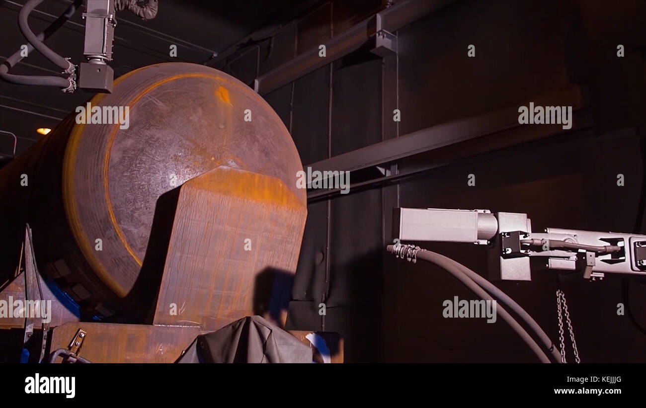 Freight wagon for oil in Hangar. demonstration of a freight wagon ...