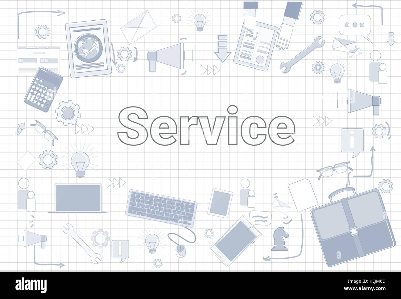 Services Word With Office Stuff Icons On Squared Background Customer ...