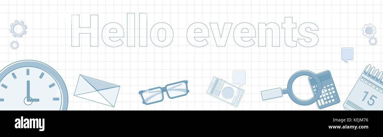 Hello Events Word On Squared Background Horizontal Banner Business Time ...