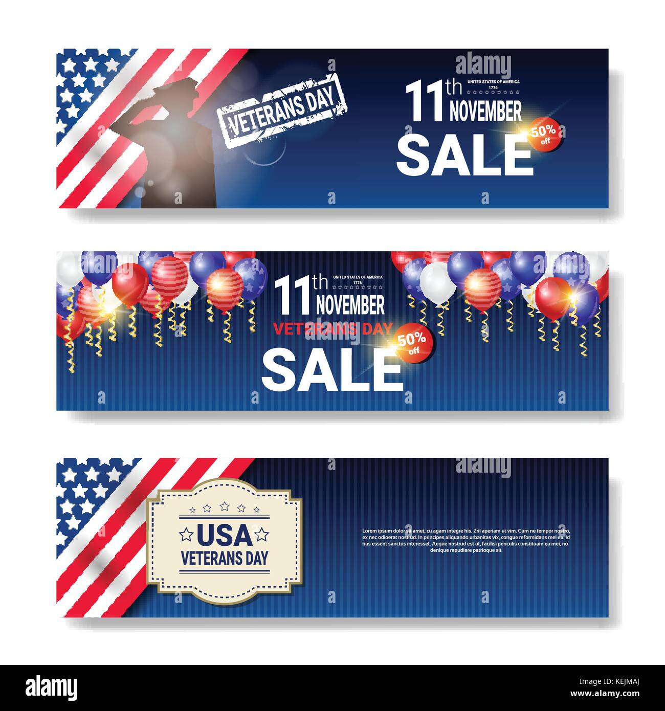 Set Of Sale Posters With Veteran Day Discounts Message On White ...