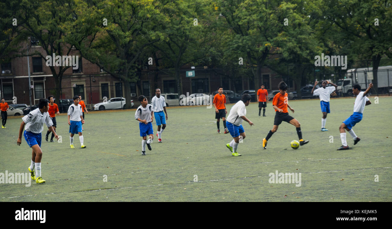 Boys play soccer at the Parade Grounds by Prospect Park in Brooklyn ...