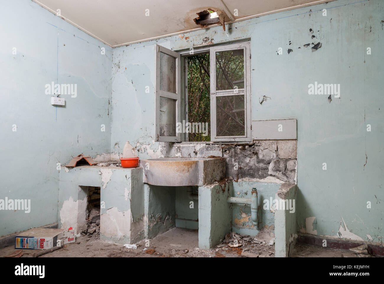 Window in abandoned sanatorium - hospital room Stock Photo - Alamy