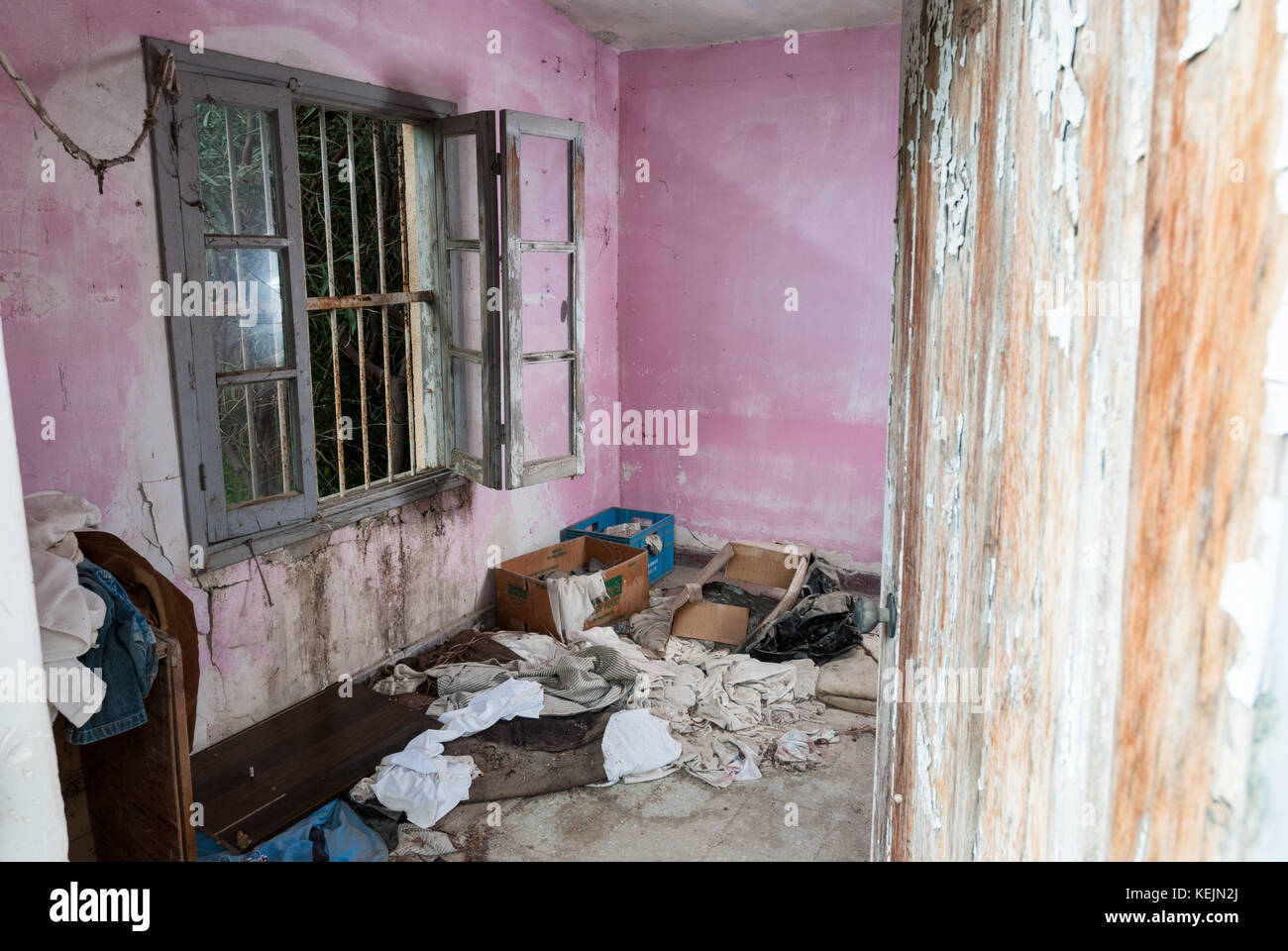 Room with door and windows in abandoned sanatorium - hospital room ...
