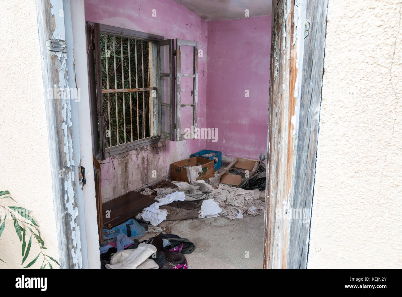 Room with door and windows in abandoned sanatorium - hospital room ...