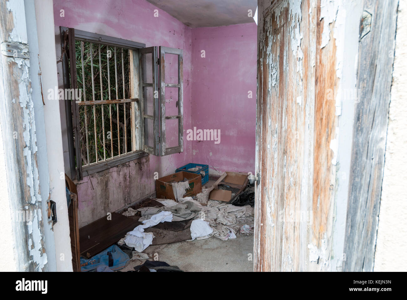 Room with door and windows in abandoned sanatorium - hospital room ...