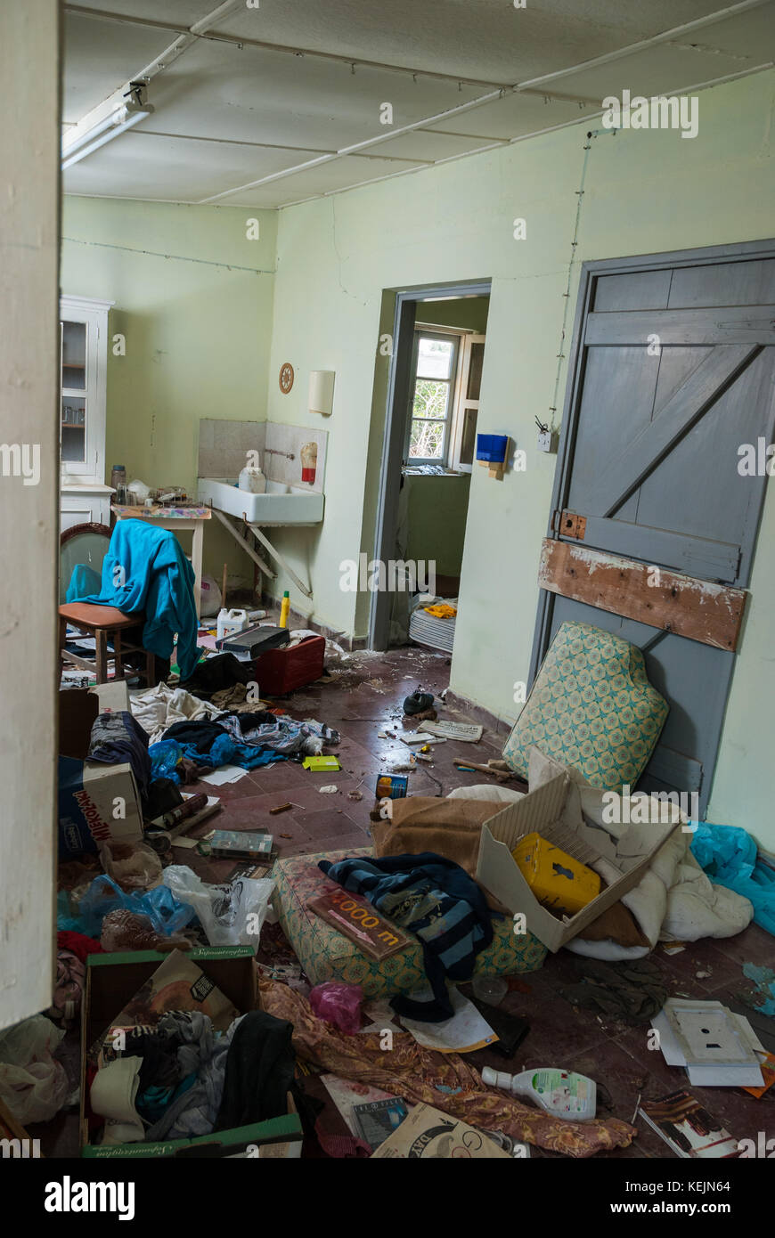 Room with door and windows in abandoned sanatorium - hospital room ...