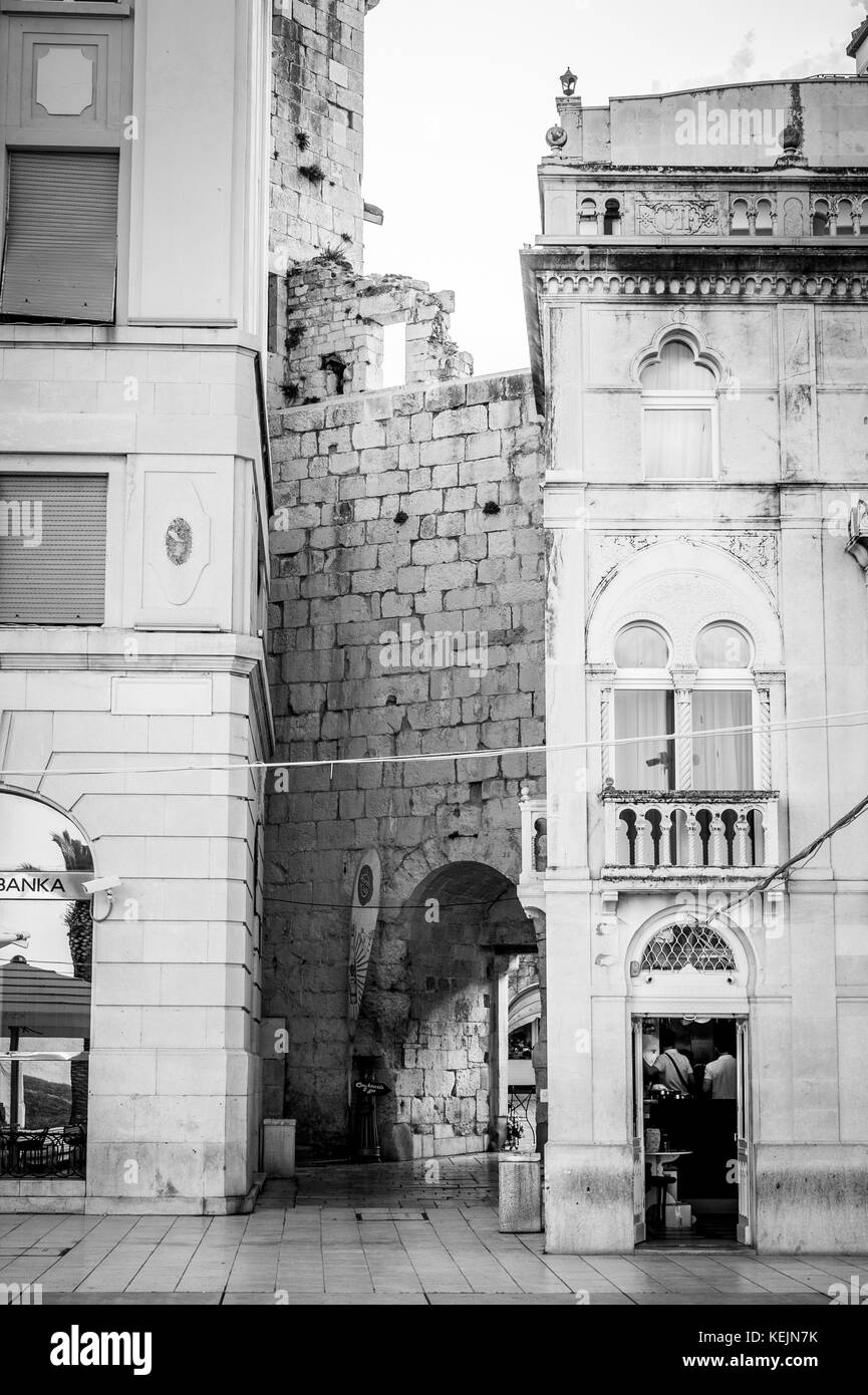 A remnant of the medieval wall that surrounds the Old Town in Split ...