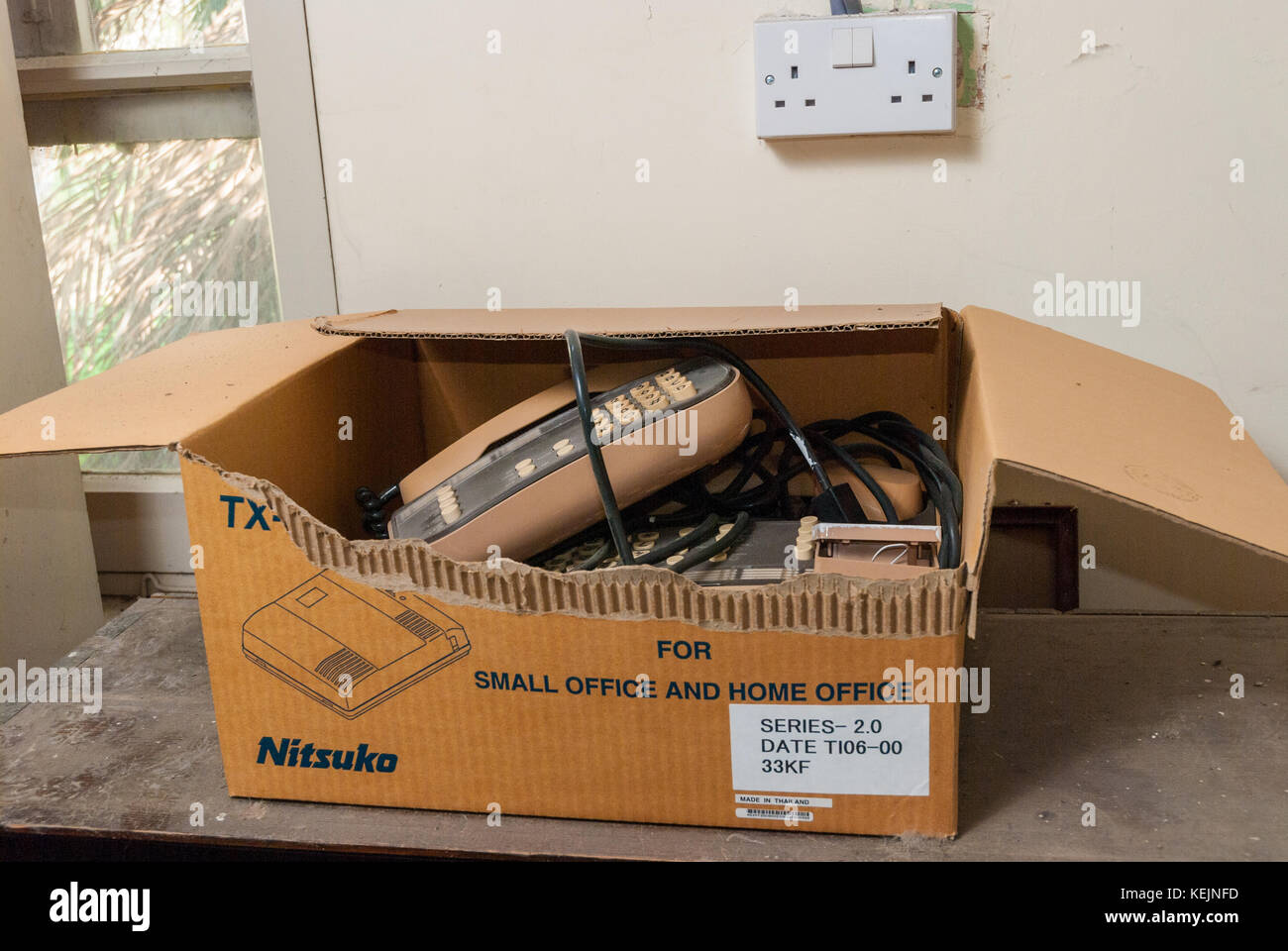Vintage telephone in cardboard box - Abandoned sanatorium - hospital ...