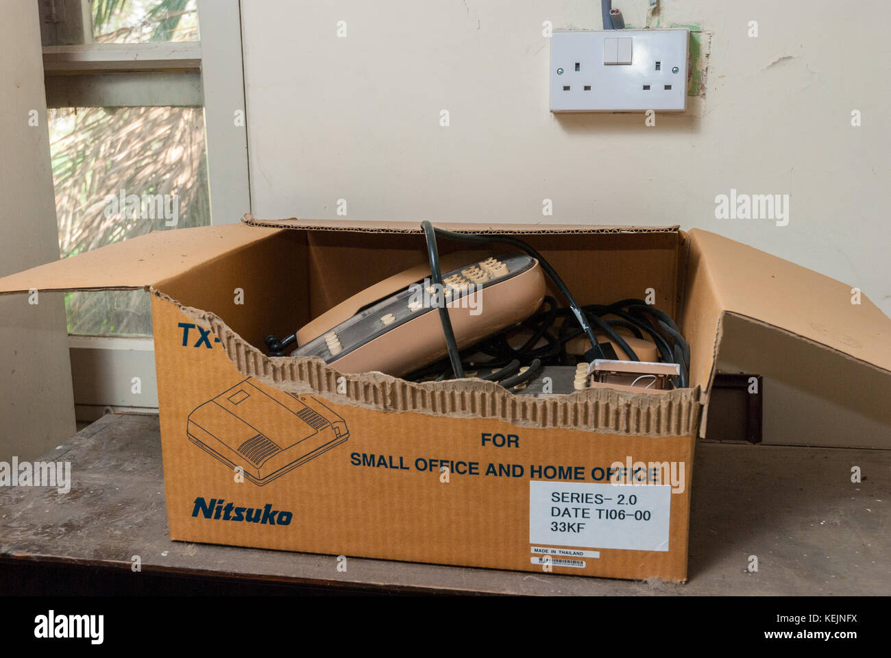 Vintage telephone in cardboard box - Abandoned sanatorium - hospital ...