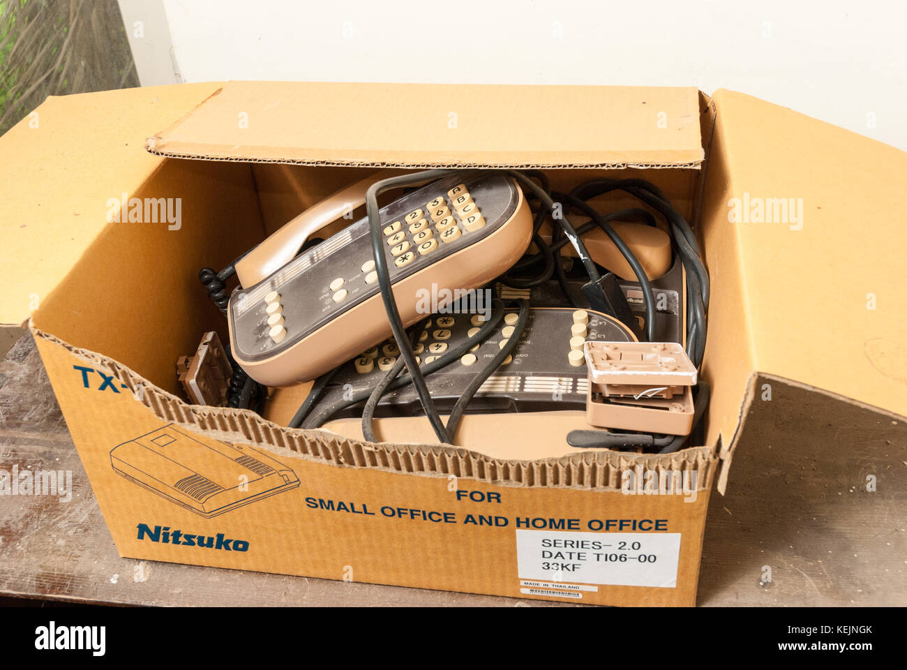 Vintage telephone in cardboard box - Abandoned sanatorium - hospital ...