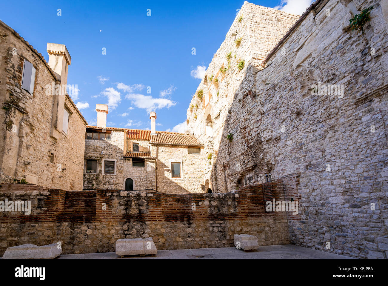 A remnant of the medieval wall that surrounds the Old Town in Split ...