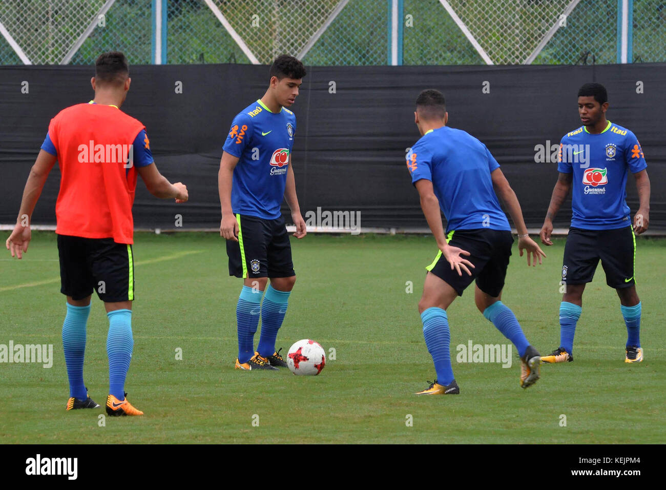 Players of the Brazil football team during a practice session ahead of ...