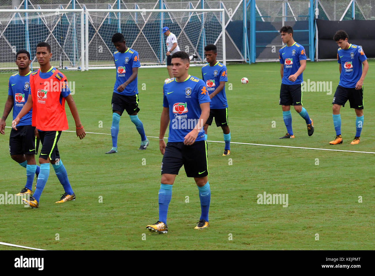 Players of the Brazil football team during a practice session ahead of ...