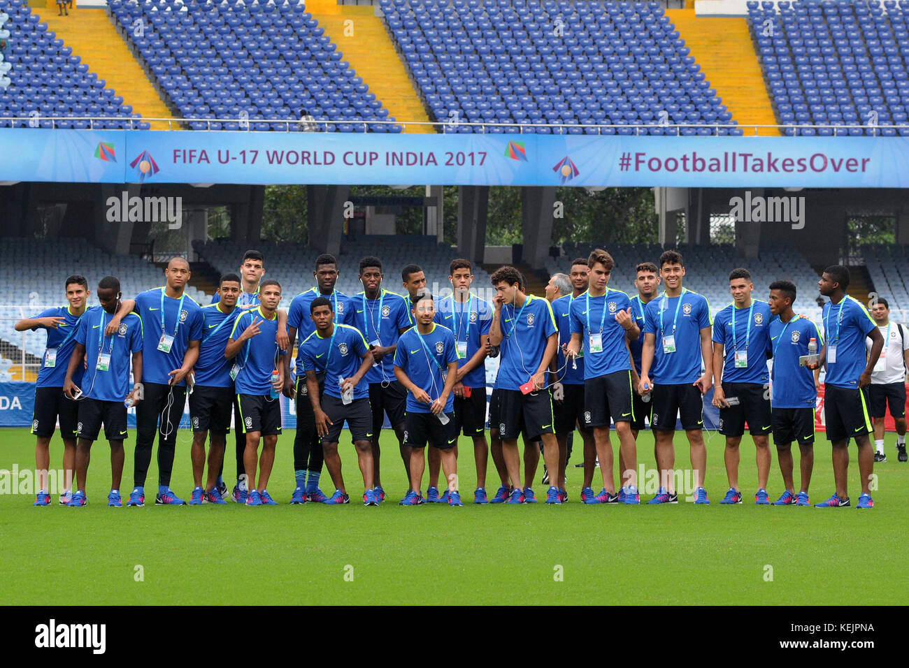 Players of the Brazil football team during a practice session ahead of ...