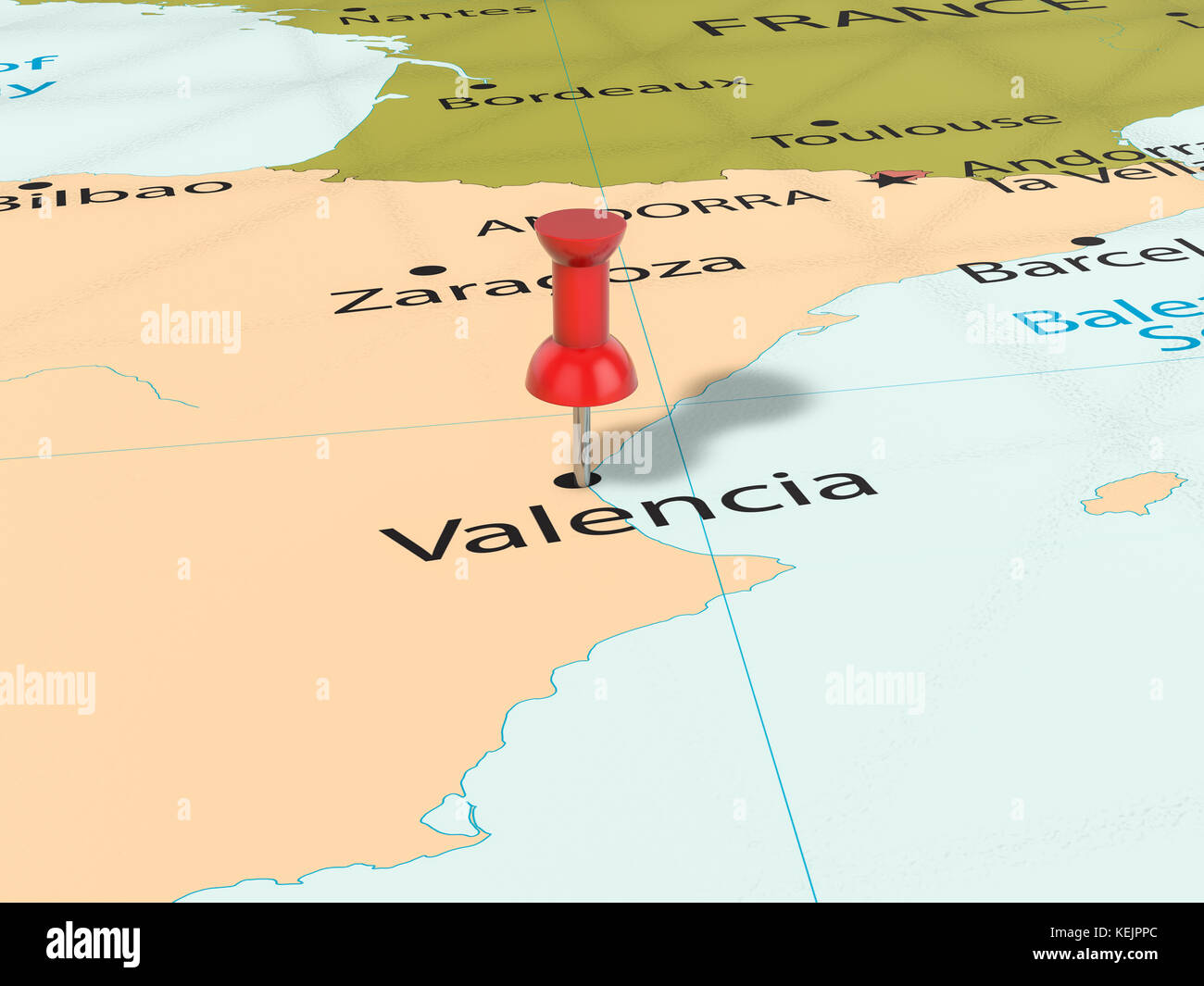 Pushpin on Valencia map background. 3d illustration Stock Photo - Alamy