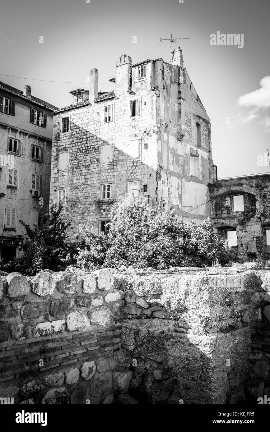 A remnant of the medieval wall that surrounds the Old Town in Split ...