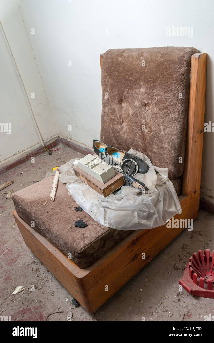 Waiting chair seat in abandoned sanatorium - hospital room Stock Photo ...