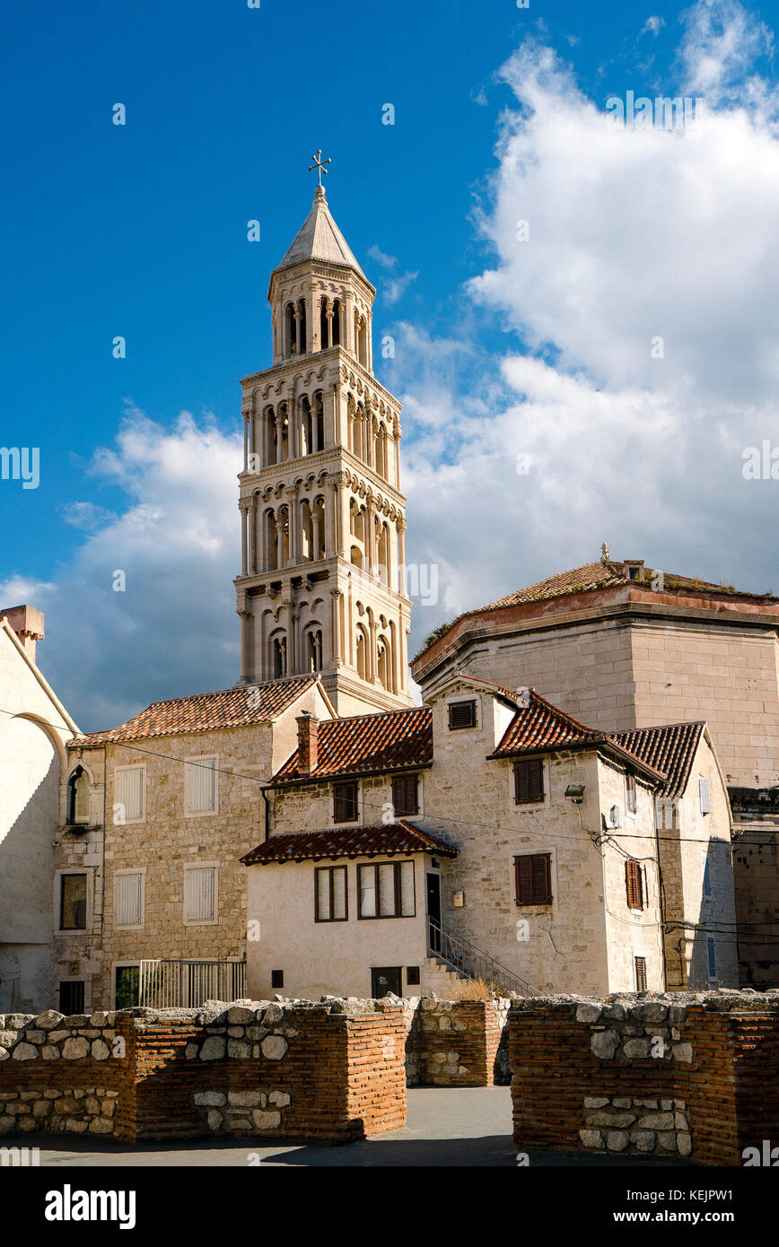 Bell tower of the Cathedral of Saint Domains in the Old Town in Split ...