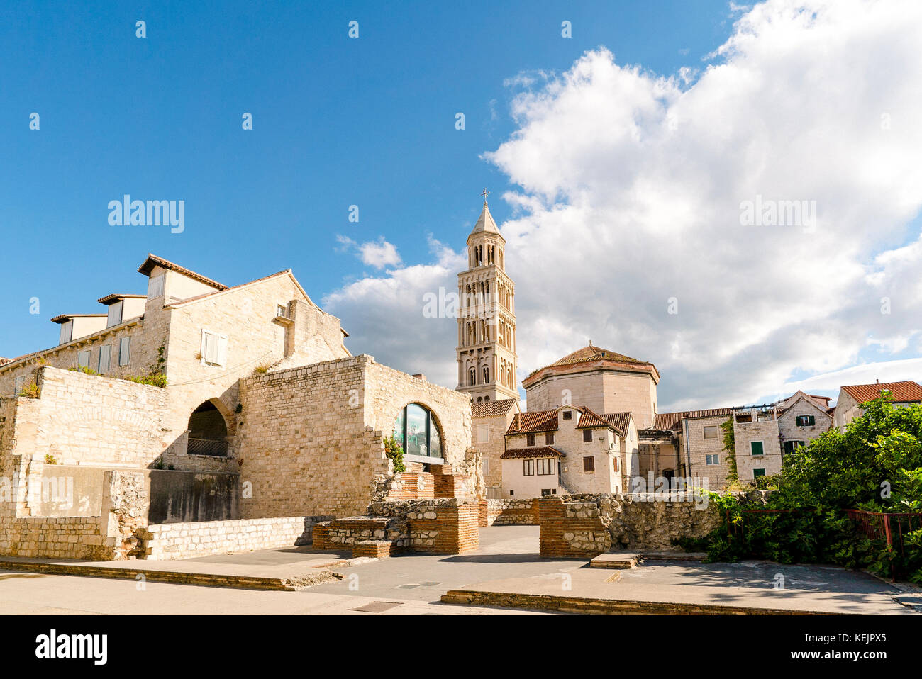 Bell tower of the Cathedral of Saint Domains in the Old Town in Split ...