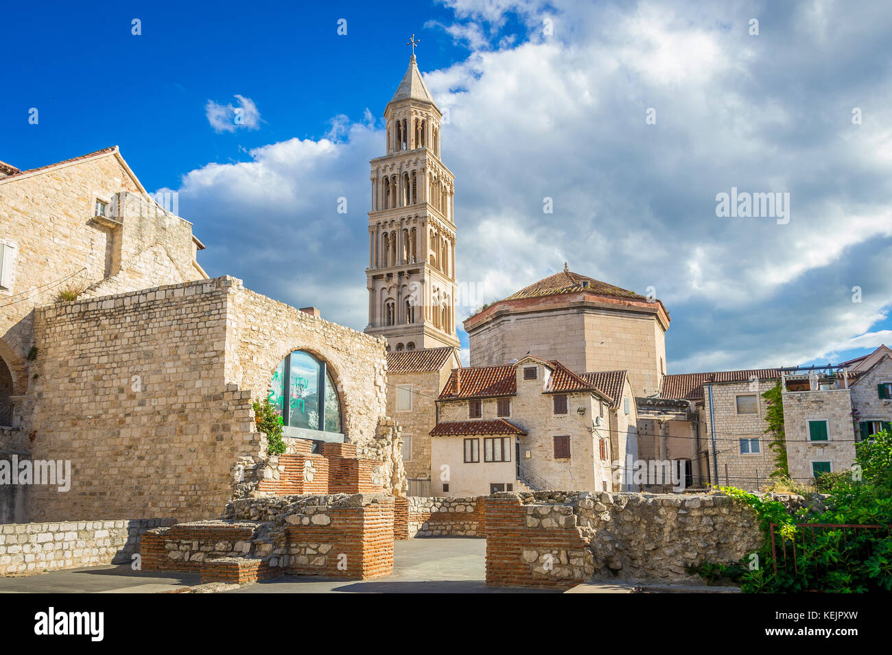 Bell tower of the Cathedral of Saint Domains in the Old Town in Split ...
