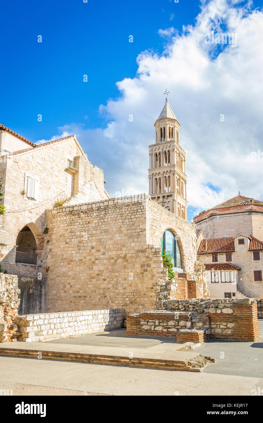 Bell tower of the Cathedral of Saint Domains in the Old Town in Split ...