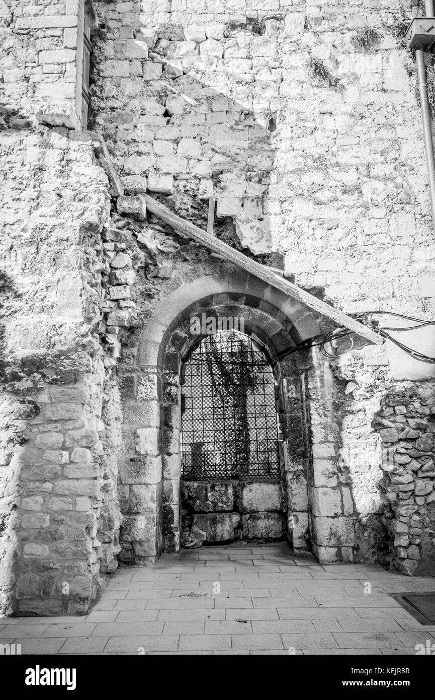 A remnant of the medieval wall that surrounds the Old Town in Split ...