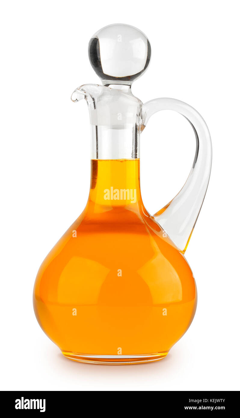 Vegetable oil in glass bottle isolated on white background Stock Photo ...