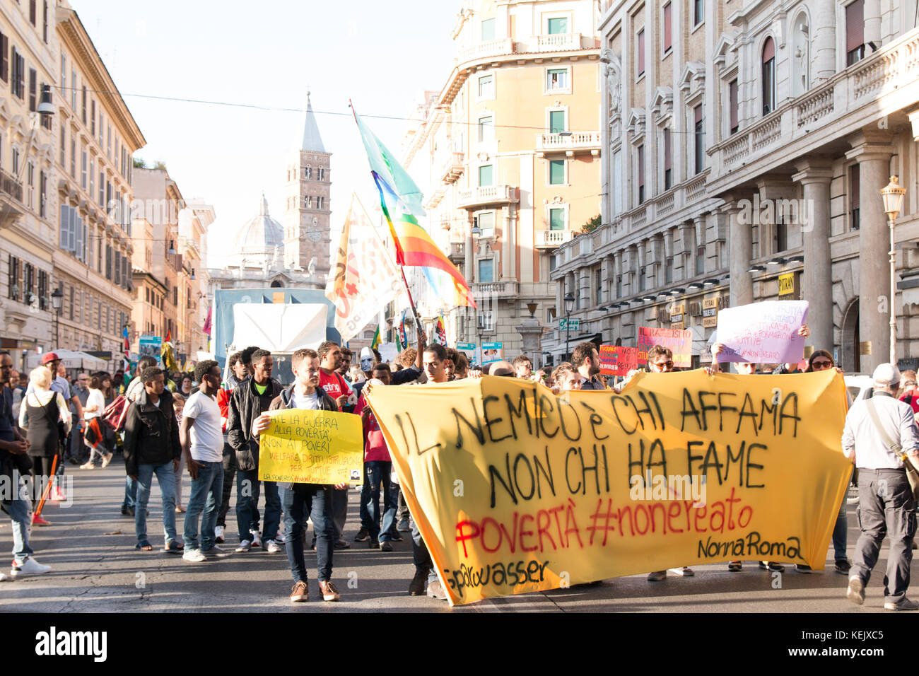Rome, Italy. 21st Oct, 2017. Demonstrators hold an anti-racism protest ...